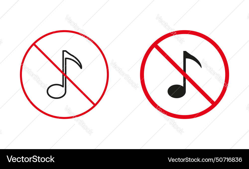 Silence zone musical note prohibit line Royalty Free Vector