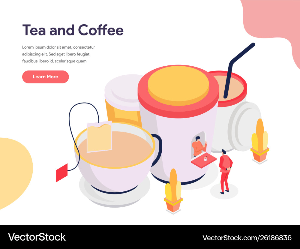 Tea and coffee concept isometric design Royalty Free Vector