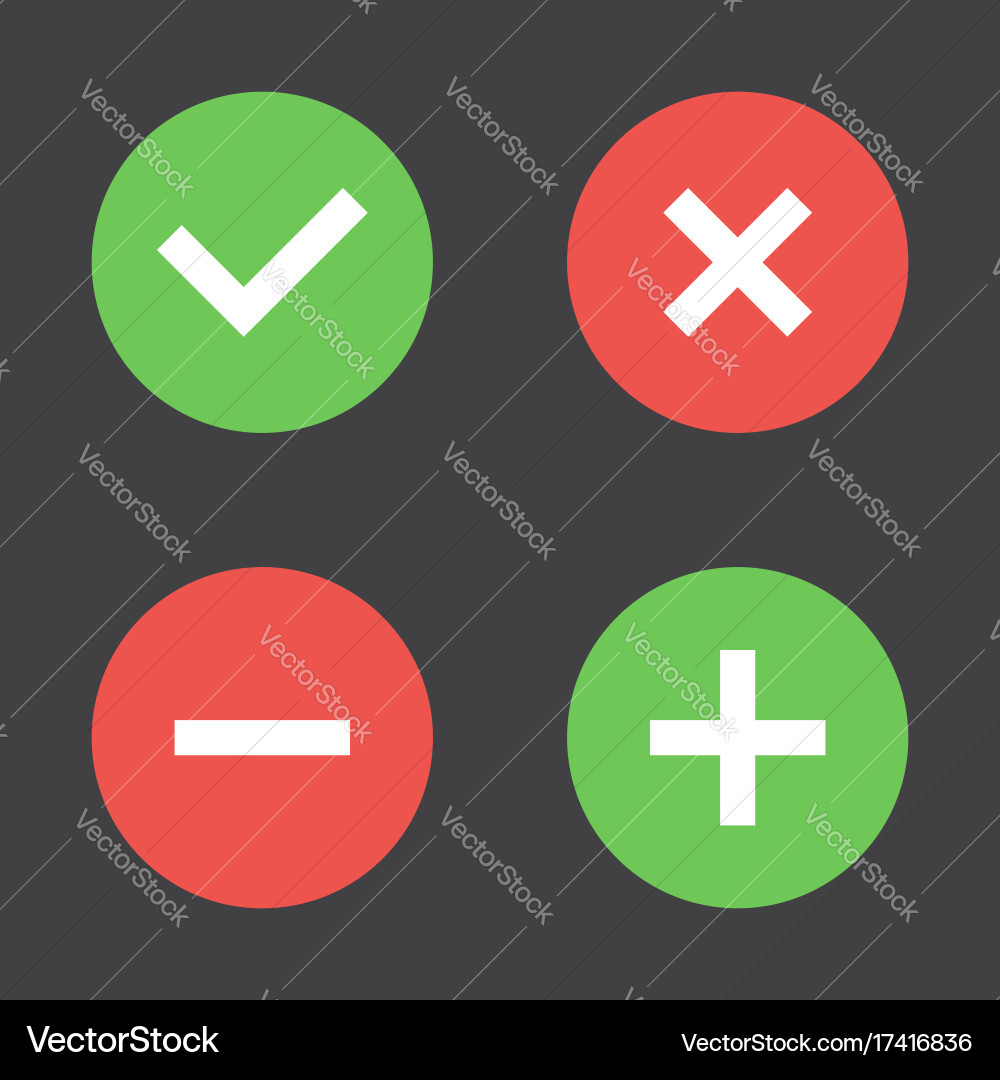Tick cross plus minus icon set Royalty Free Vector Image