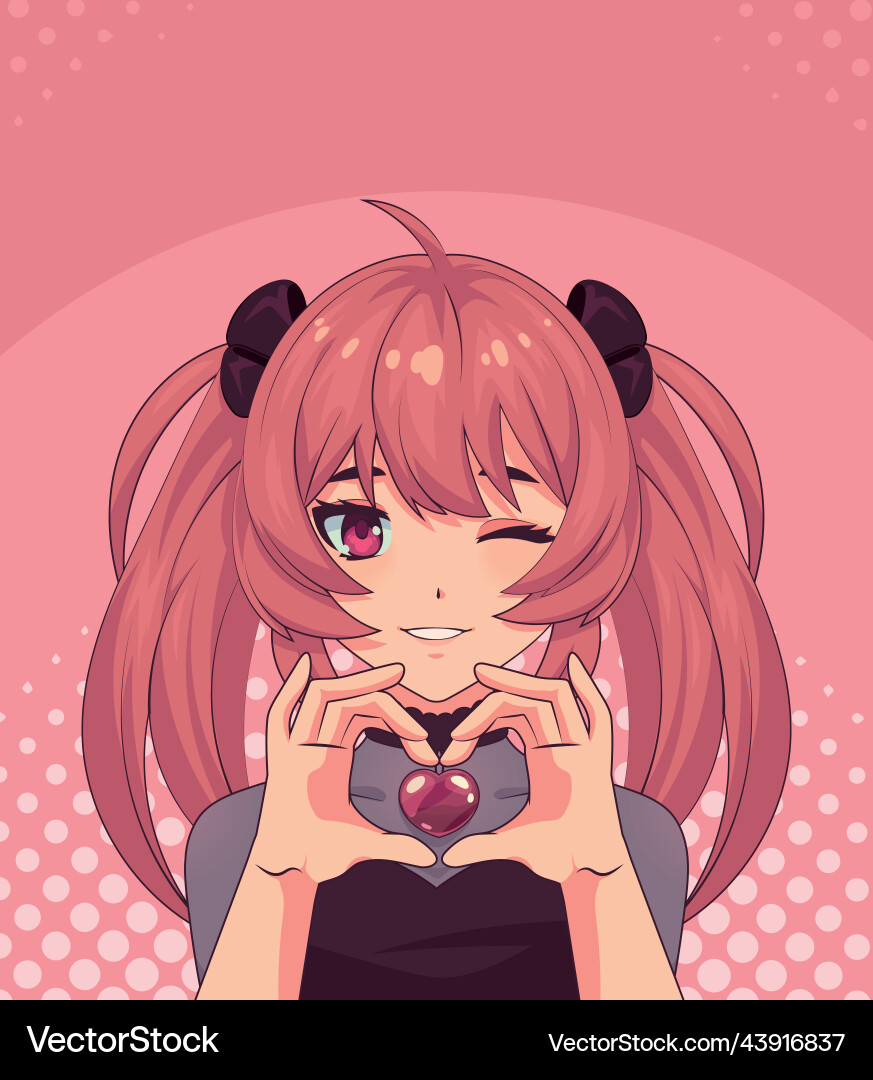 Anime girl with heart Royalty Free Vector Image