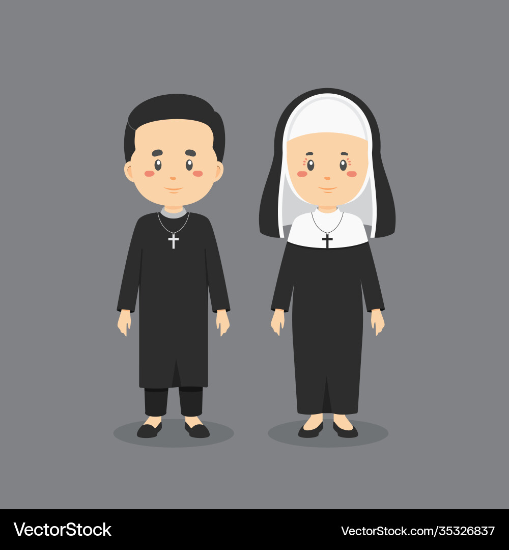 Cute character catholic priest and nun Royalty Free Vector