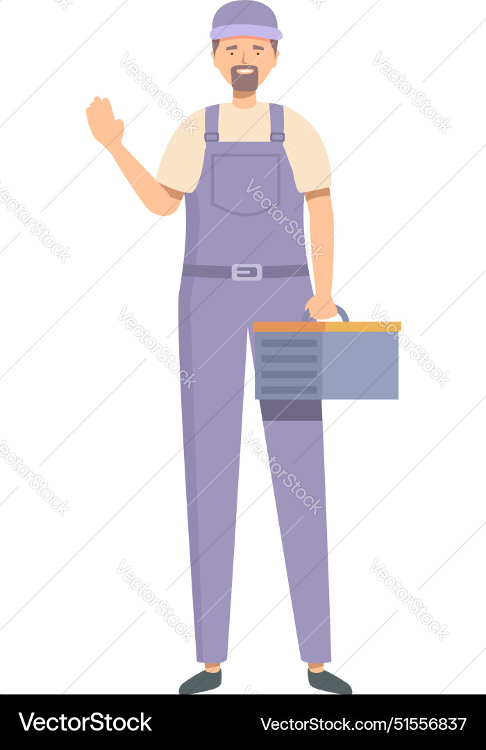 Handyman is holding a toolbox and waving with his Vector Image