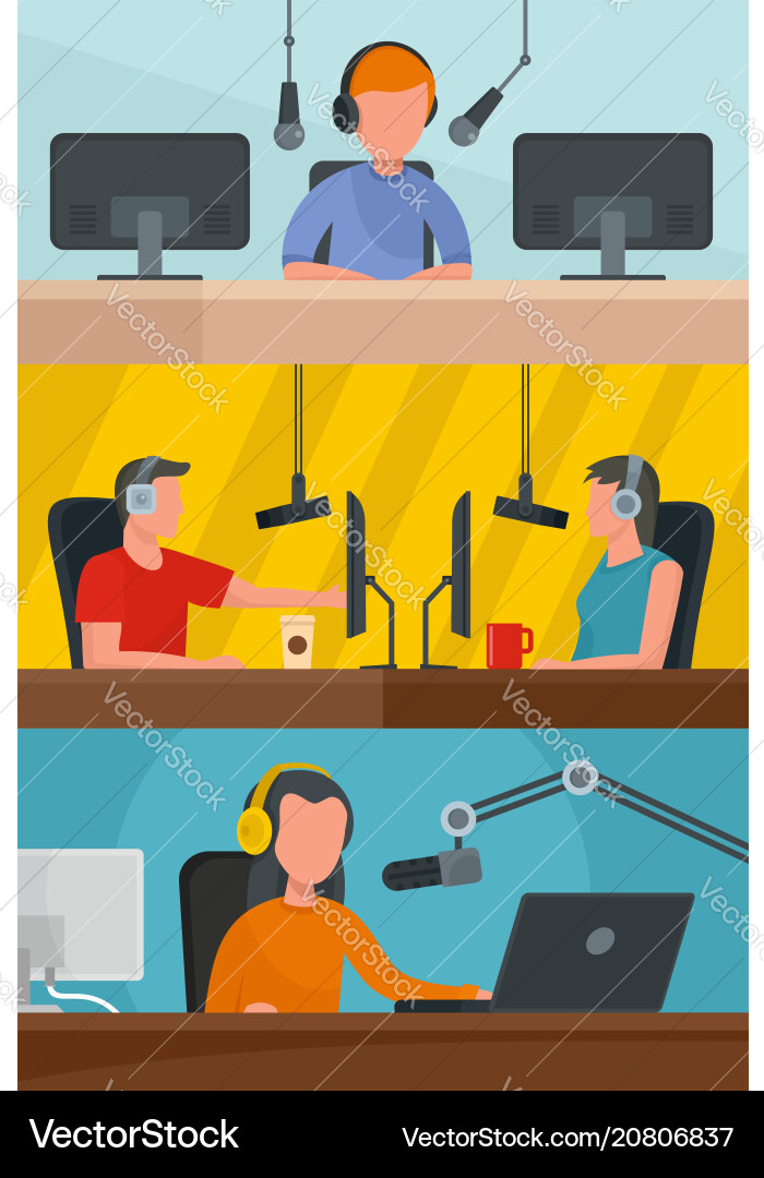 Radio station music banner concept set flat style Vector Image