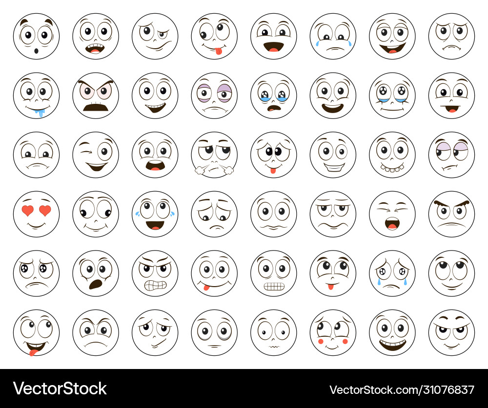 Set emoticons emoji cartoon faces Royalty Free Vector Image