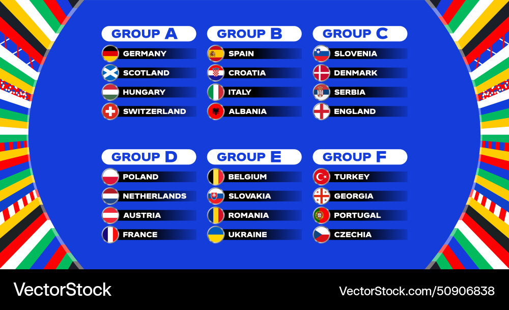 A table with icons of the teams and countries Vector Image