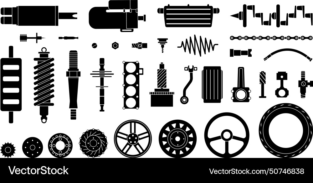 Auto service black icons various mechanisms Vector Image