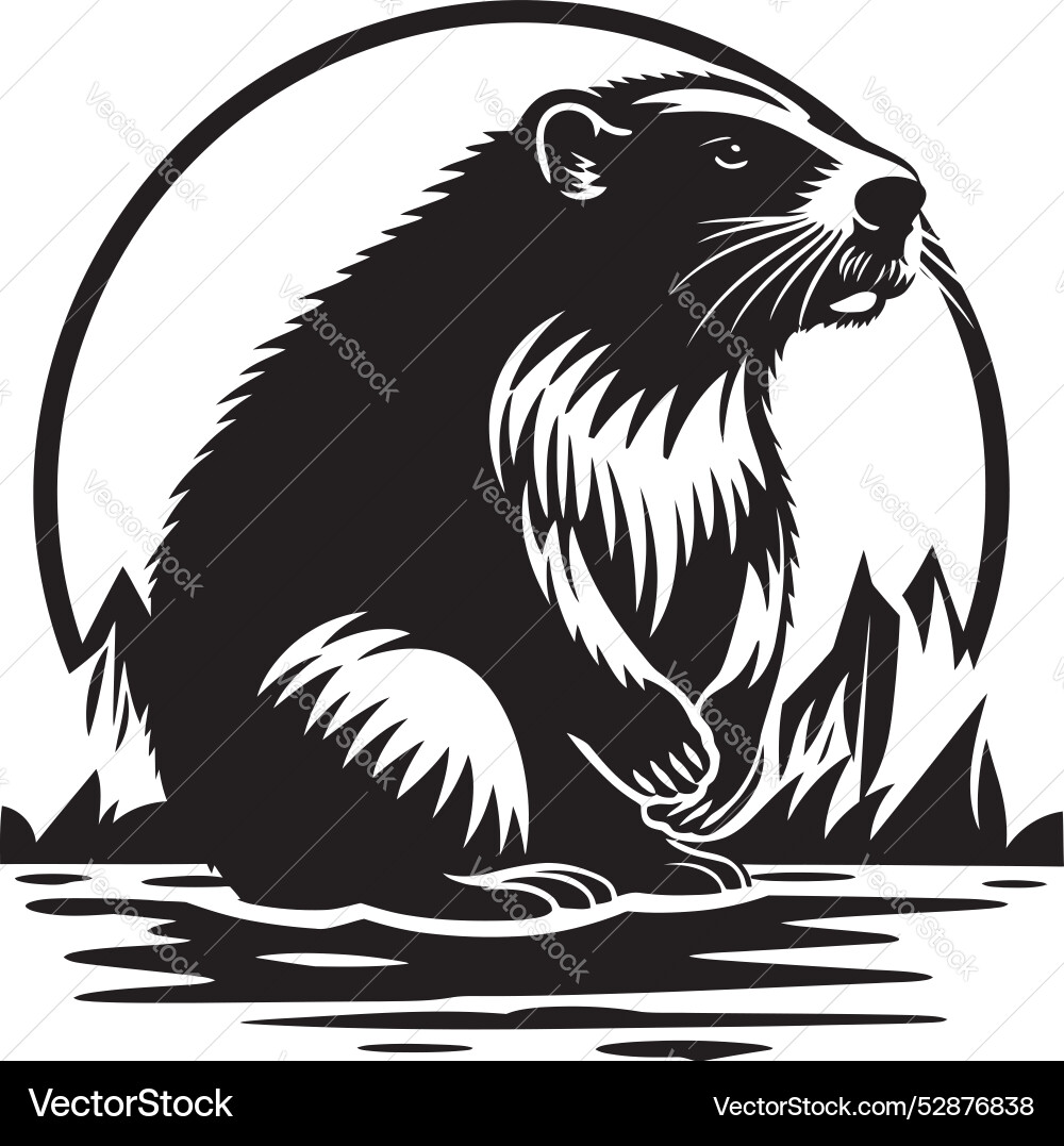 Bold black beaver emblem silhouette logo Vector Image