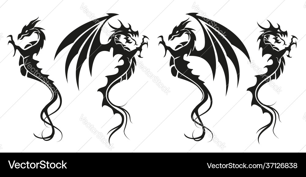 Dragons - dragon symbol tattoo set Royalty Free Vector Image