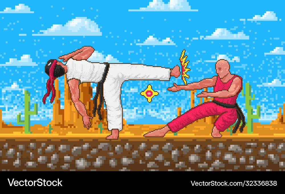 Japanese karate pixel art 8 bit characters Vector Image
