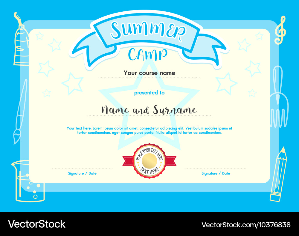 Kids summer camp document certificate template Vector Image