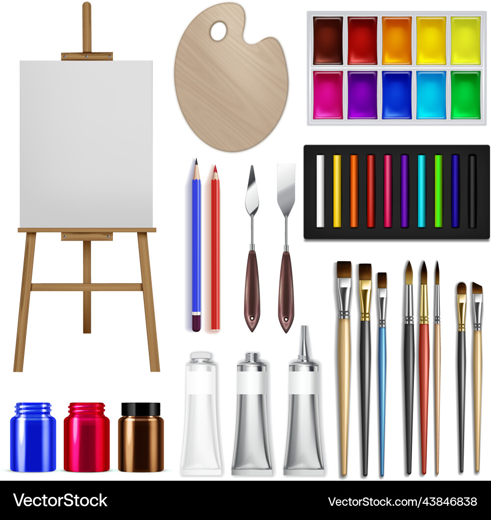 Realistic artist tools collection Royalty Free Vector Image