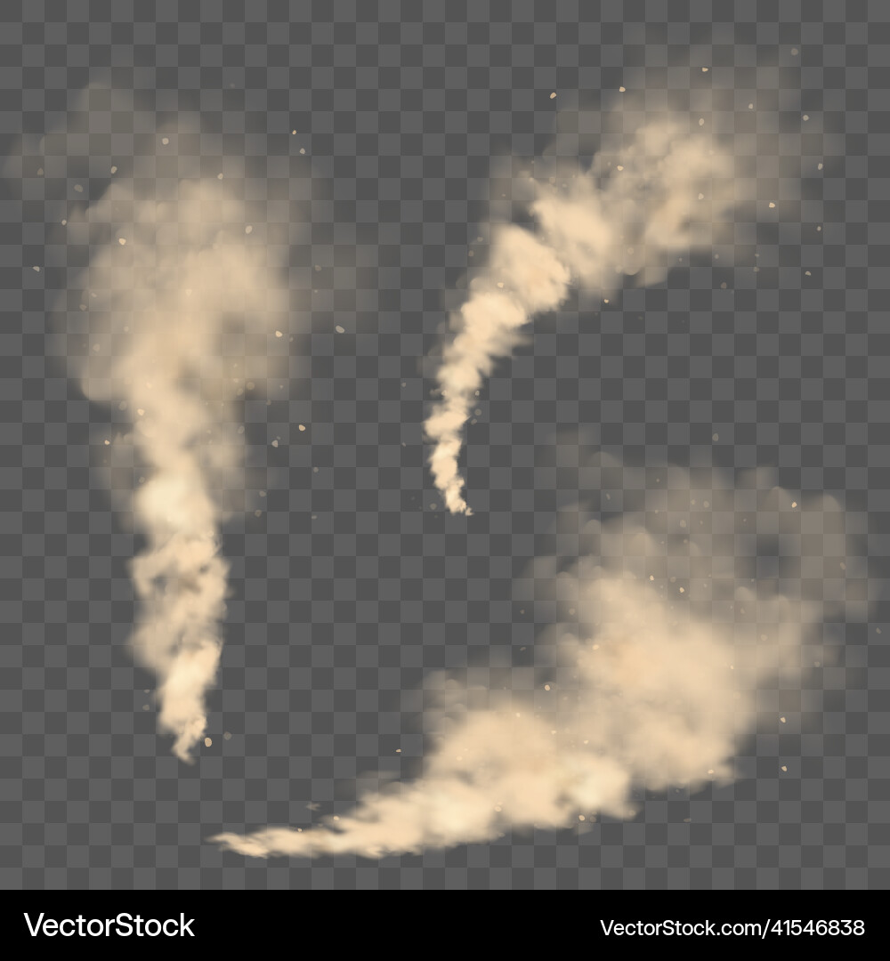 Realistic dust clouds road sand storm polluted Vector Image