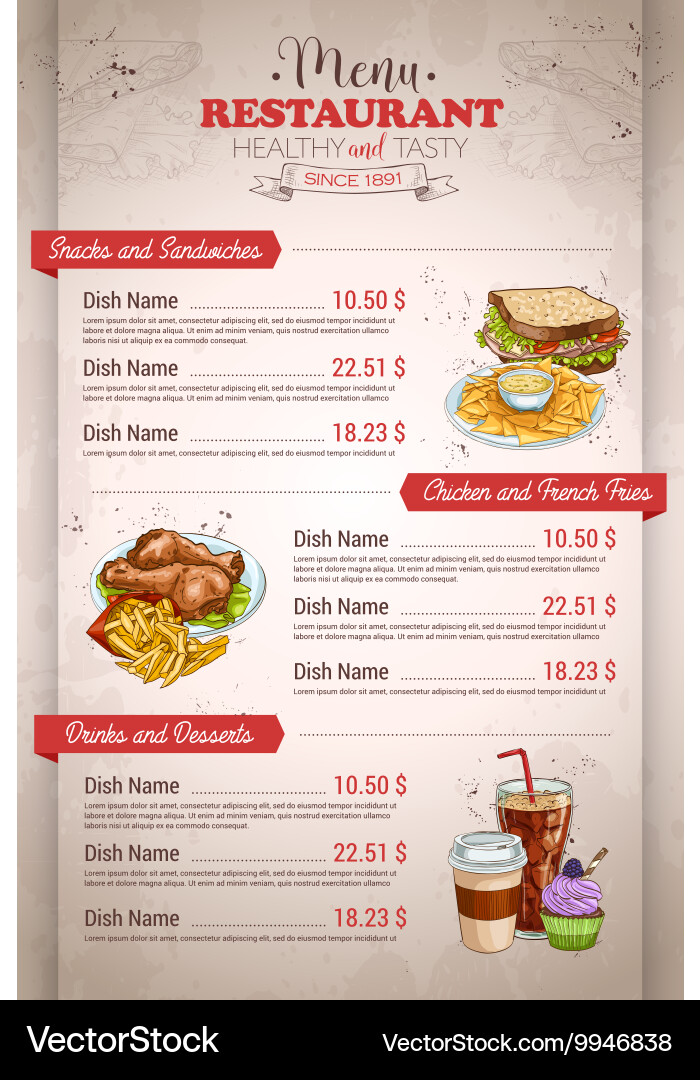 Restaurant vertical color menu Royalty Free Vector Image