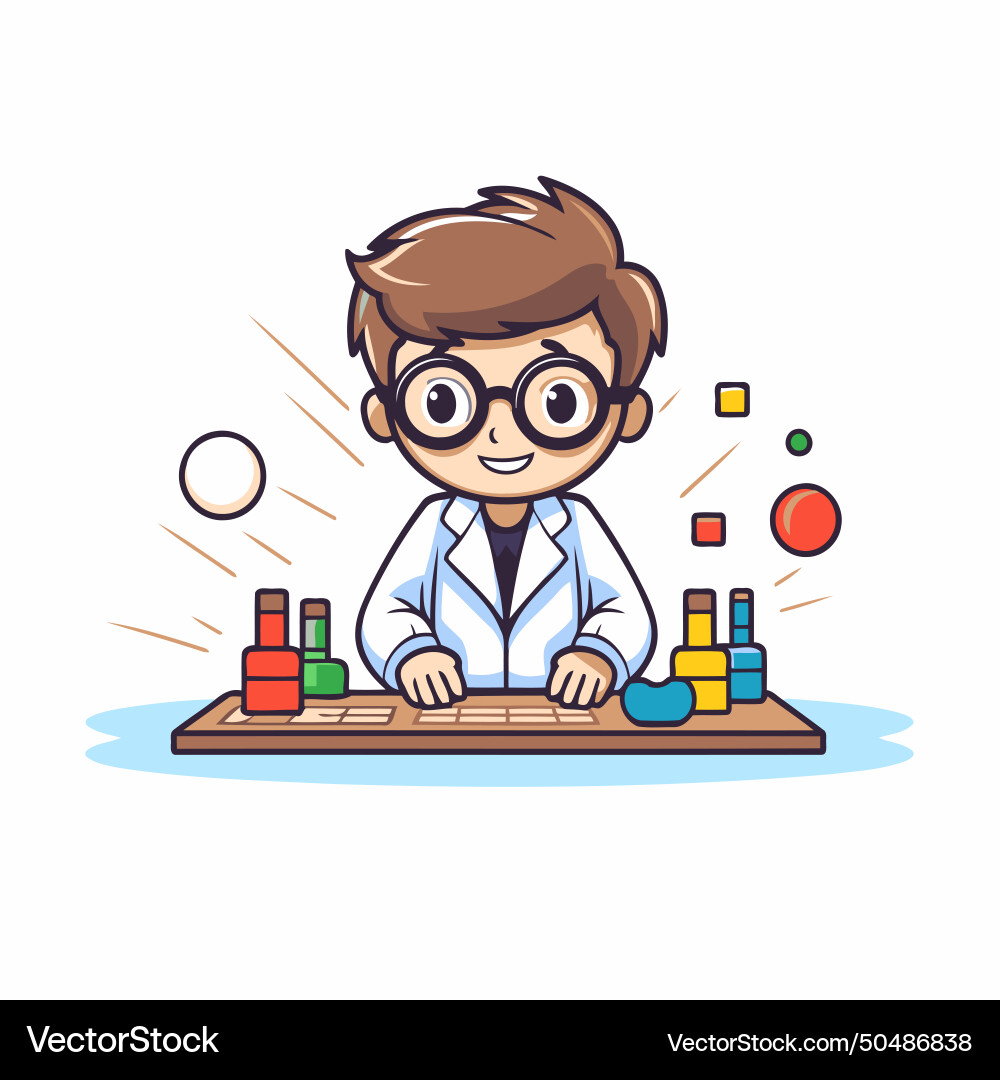 Scientist boy working in laboratory cartoon Vector Image