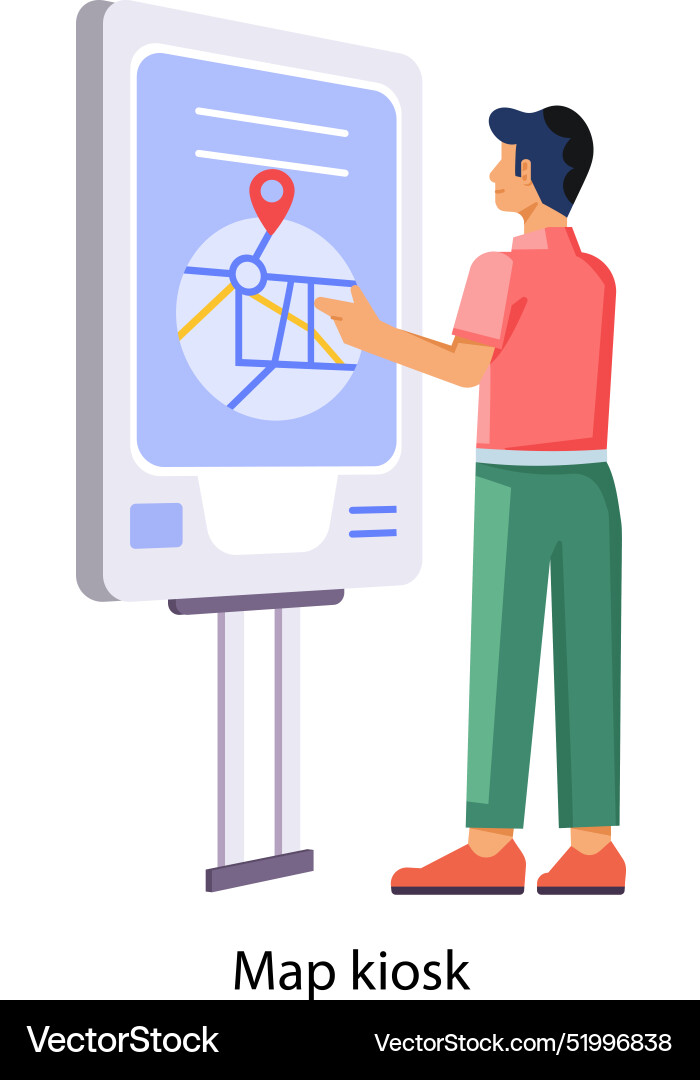 Weba flat of man using map kiosk Royalty Free Vector Image
