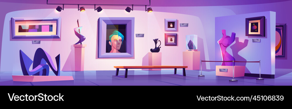 Art gallery interior with modern artworks museum Vector Image