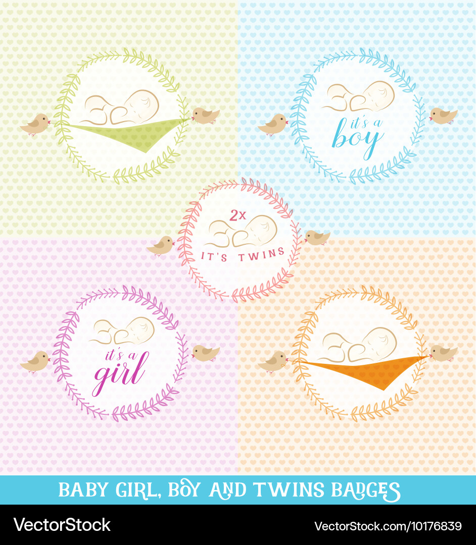 Cute baby girl boy and twins design elements Vector Image