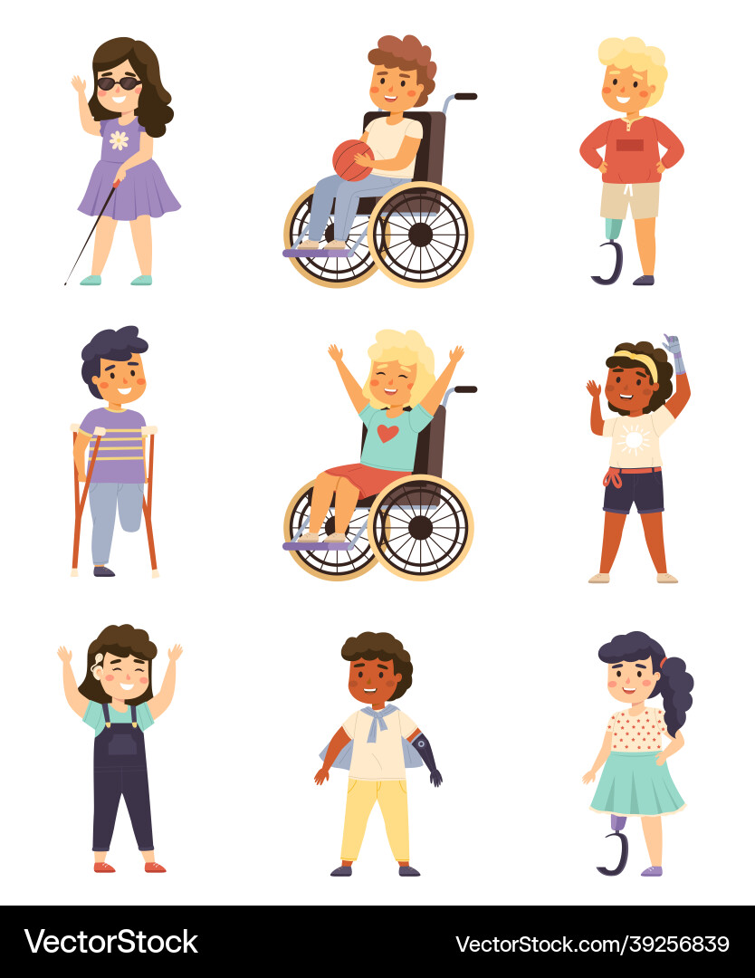 Disability kids cute handicapped children Vector Image