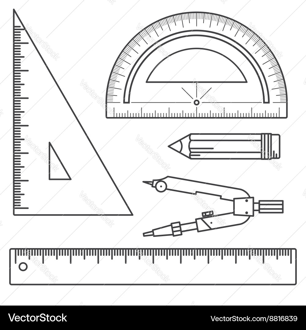 Set of measuring tools rulers triangles protractor