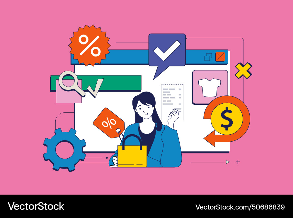 Shopping concept in flat neo brutalism design Vector Image