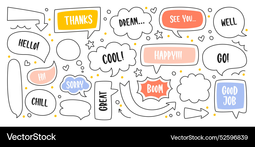 Simple speech bubbles doodle line dialog balloon Vector Image
