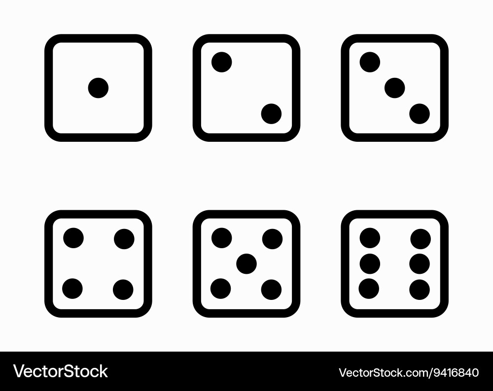 Black line dice cubes icons set Royalty Free Vector Image