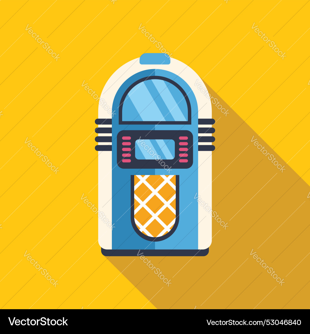 Blue and white jukebox playing music on yellow Vector Image