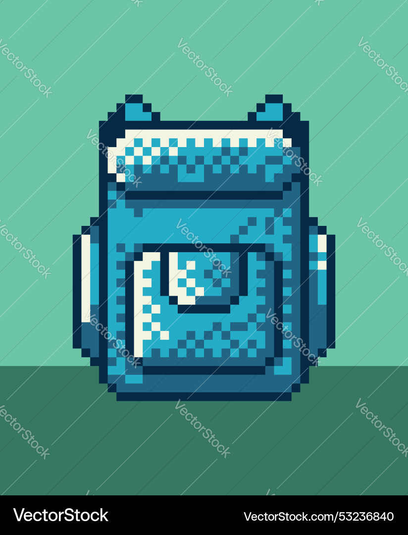 Blue backpack pixel art icon Royalty Free Vector Image