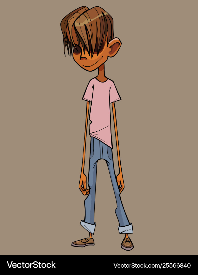 Cartoon thin boy with long bangs covering his eyes