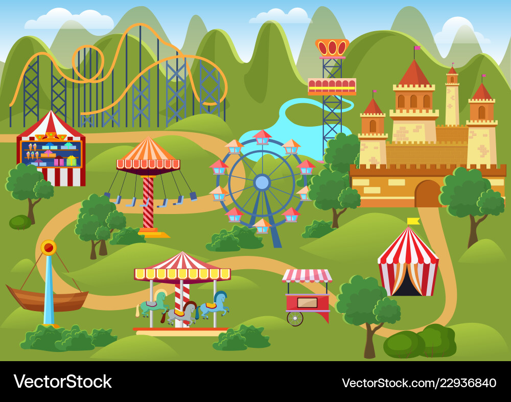 Colorful Amusement Park Landscape Royalty Free Vector Image