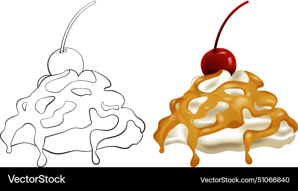 Dessert with cherry and syrup Royalty Free Vector Image