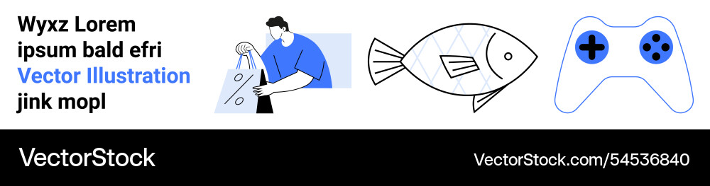 Man holding shopping bag geometric fish drawing Vector Image