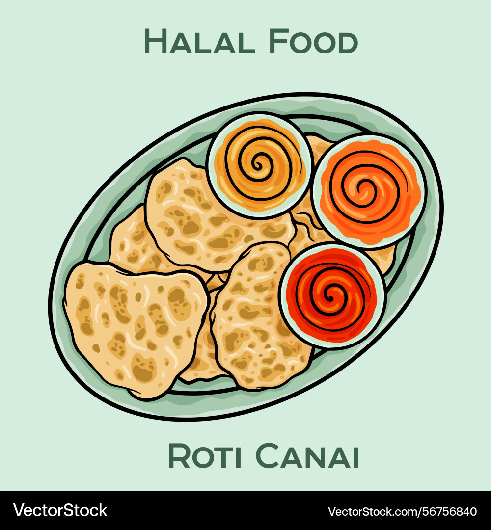 Roti canai halal is a popular malaysian flatbread Vector Image