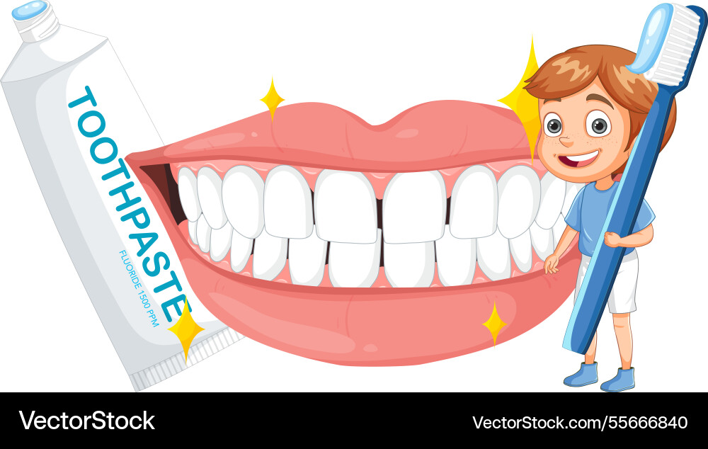 Smiling child with toothbrush and toothpaste Vector Image