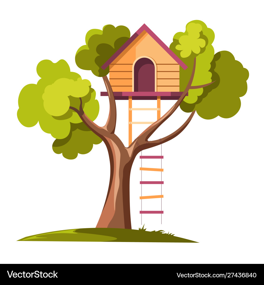 Tree house with rope ladder on daylight Royalty Free Vector