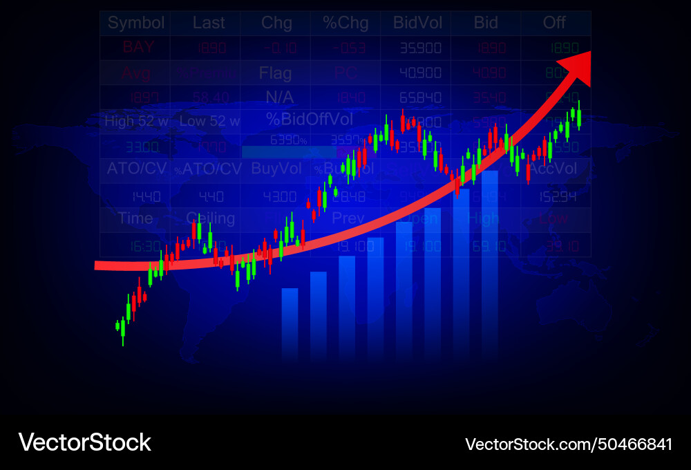 Business graph with red arrow showing financial Vector Image