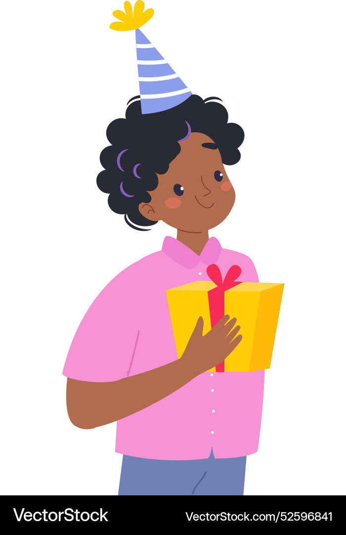 Celebrating man character with gift box rejoice Vector Image