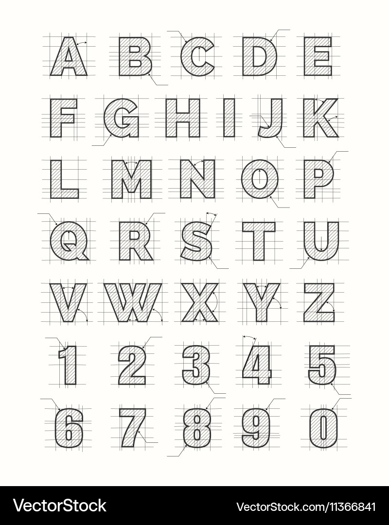 Drafting paper alphabet Royalty Free Vector Image