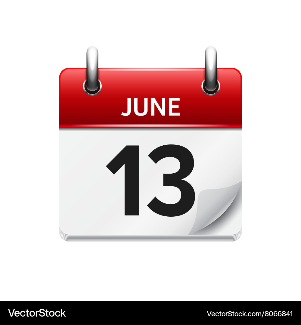June 13 flat daily calendar icon date Royalty Free Vector