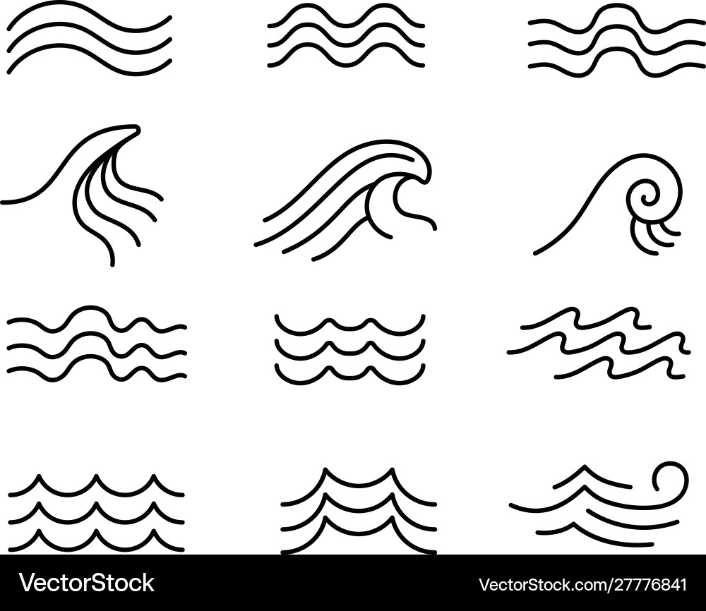 Line sea wave ocean water wavy elements Royalty Free Vector