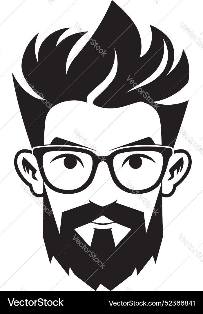 Retro dapper cartoon hipster man face black icon Vector Image