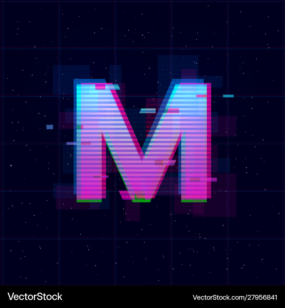 Synthwave vaporwave retrowave m letterretrowave Vector Image