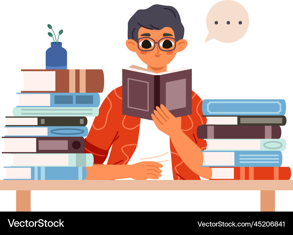 Cartoon Student Reading A Group Of Children Sitting At The Table In