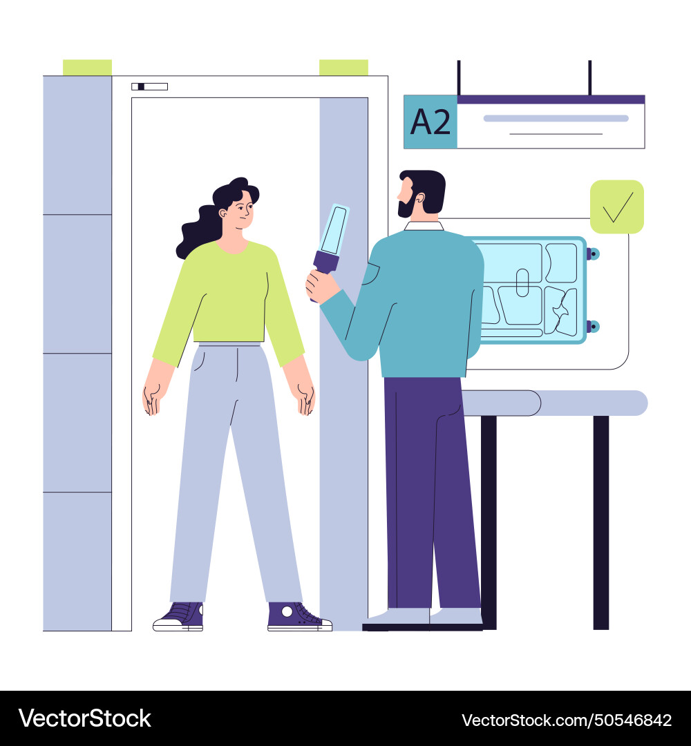 Airport security checkpoint characters Royalty Free Vector