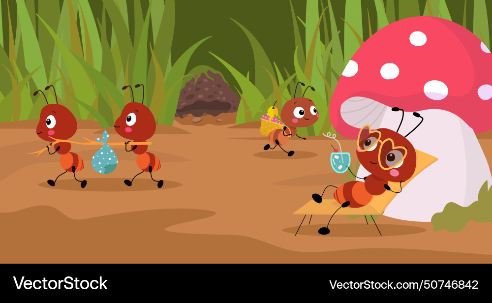 Cartoon ants working forest ant activity moving Vector Image