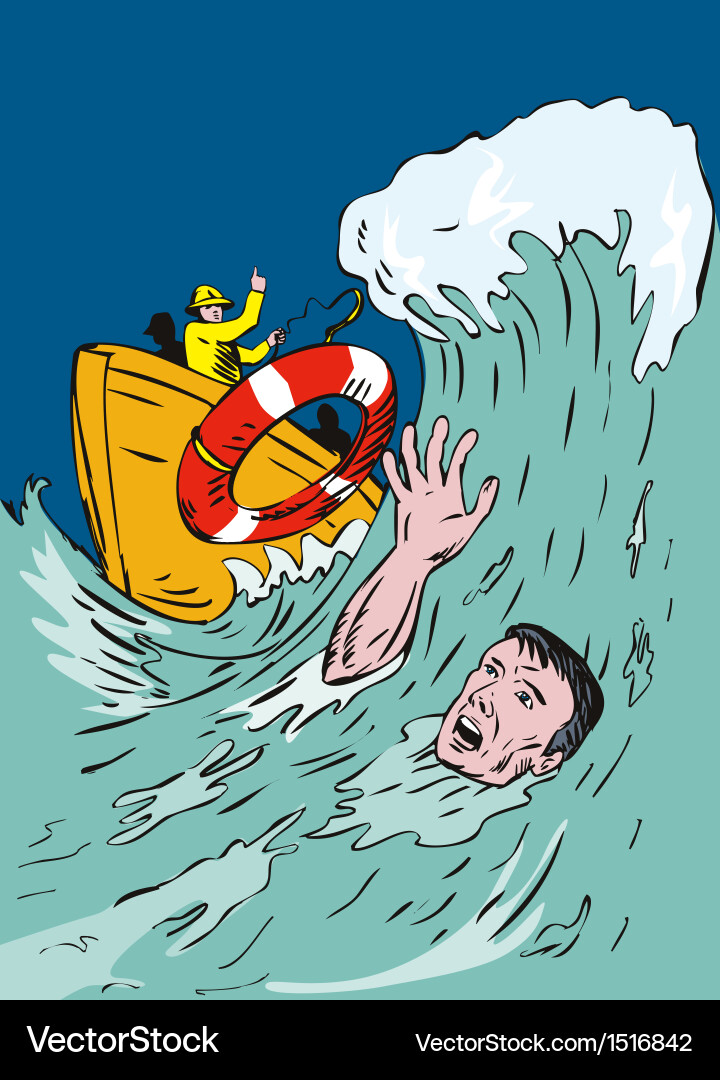 Man drowning Royalty Free Vector Image - VectorStock