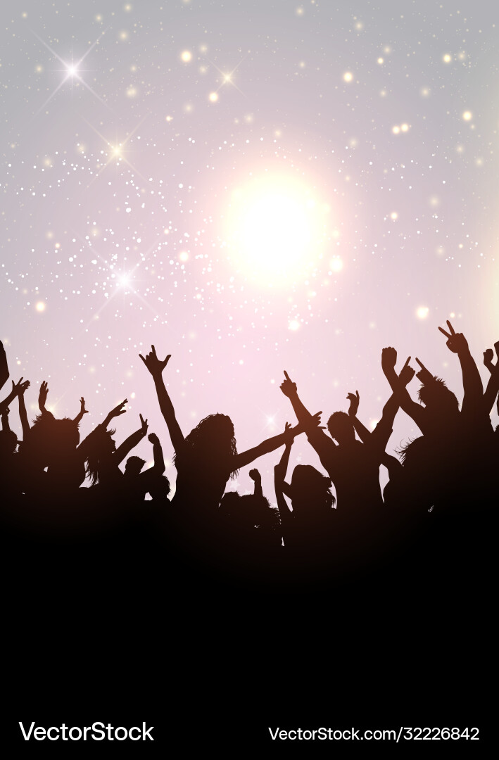 Party crowd on a silver glittery background Vector Image