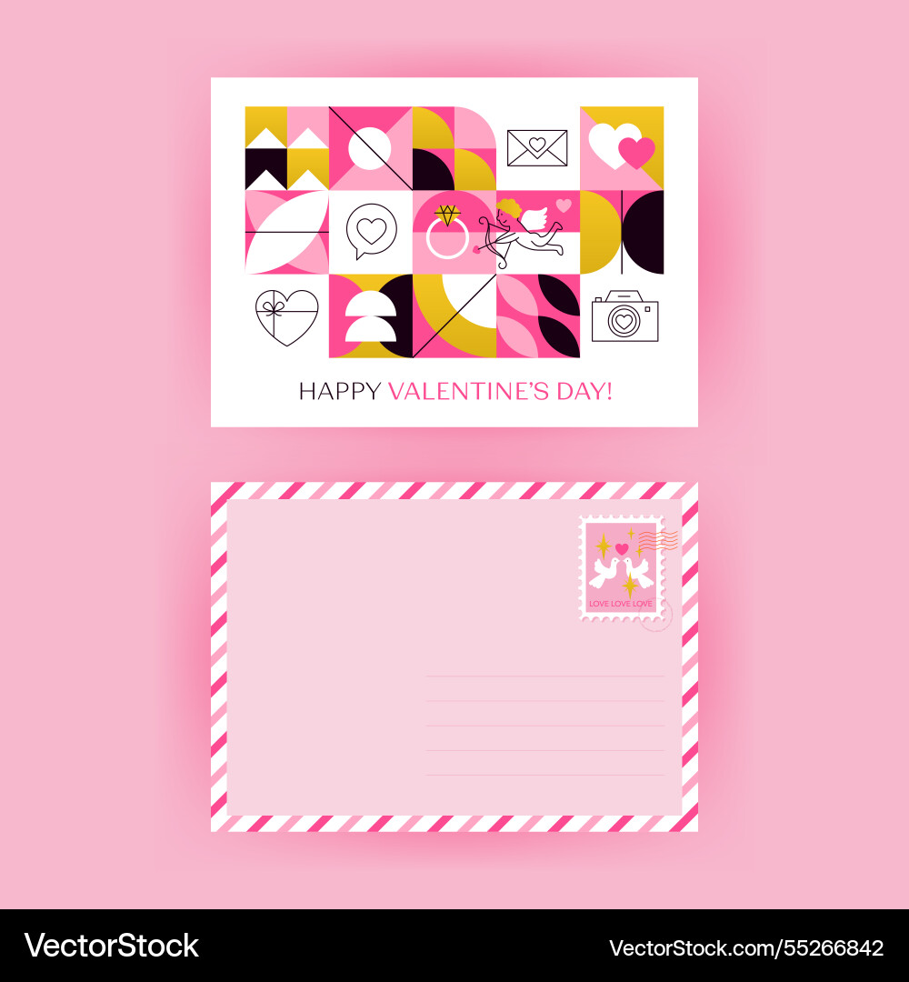 Postal postcard happy valentines day Royalty Free Vector