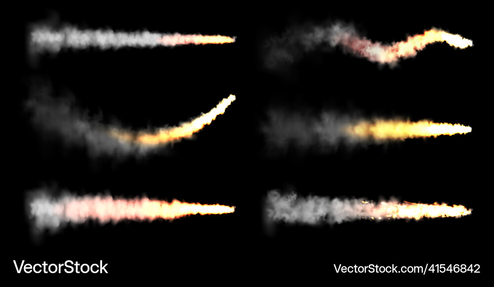 Realistic space rocket launch trails on black Vector Image