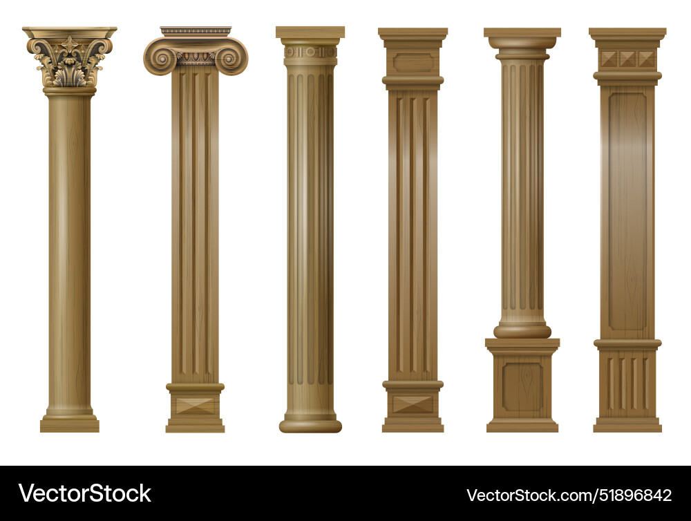 Set of classic wood columns Royalty Free Vector Image